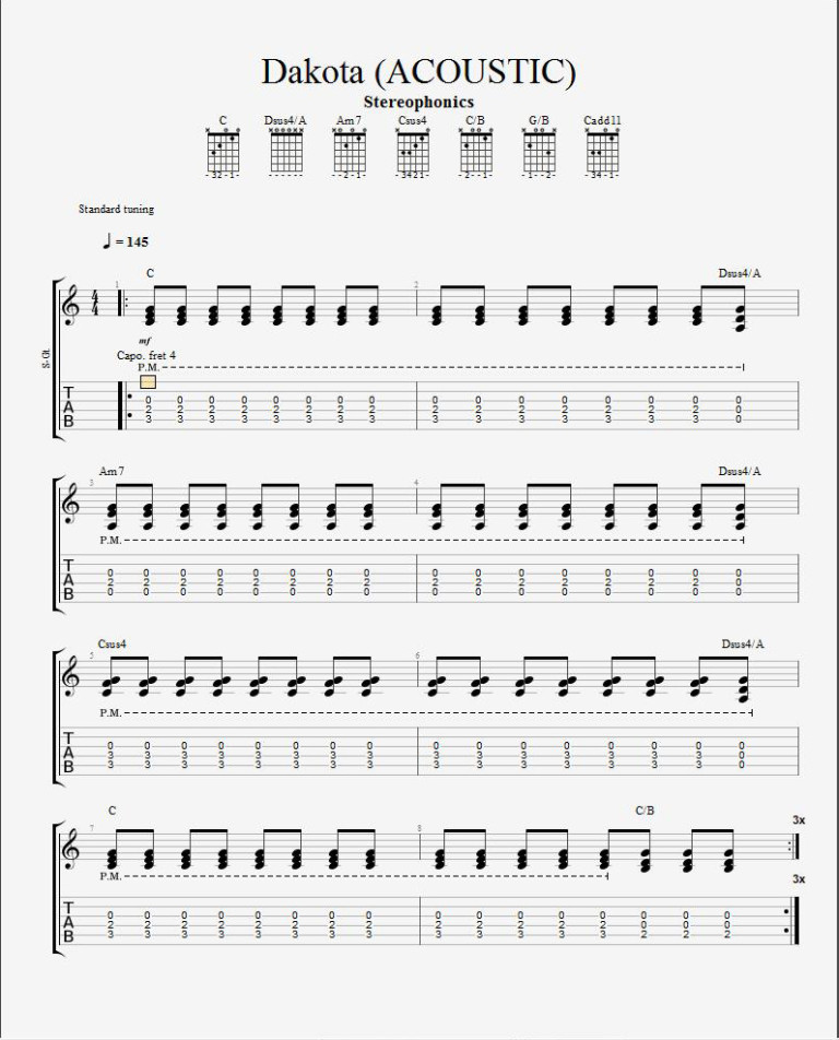 Dakota – Stereophonics – Tablature - LearnGuitarInLondon.com - Drue James