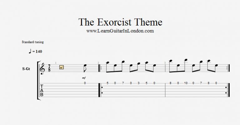 The Exorcist Theme - Intro - TAB - LearnGuitarInLondon.com - Drue James