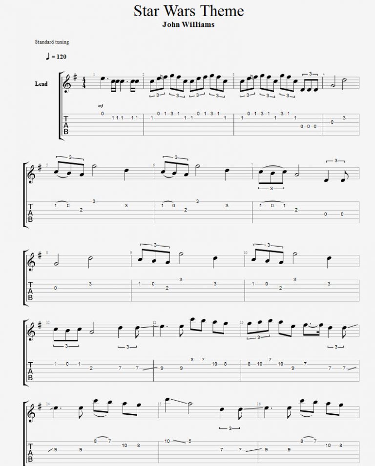 Star Wars Theme - TAB - John Williams - LearnGuitarInLondon.com - Drue ...